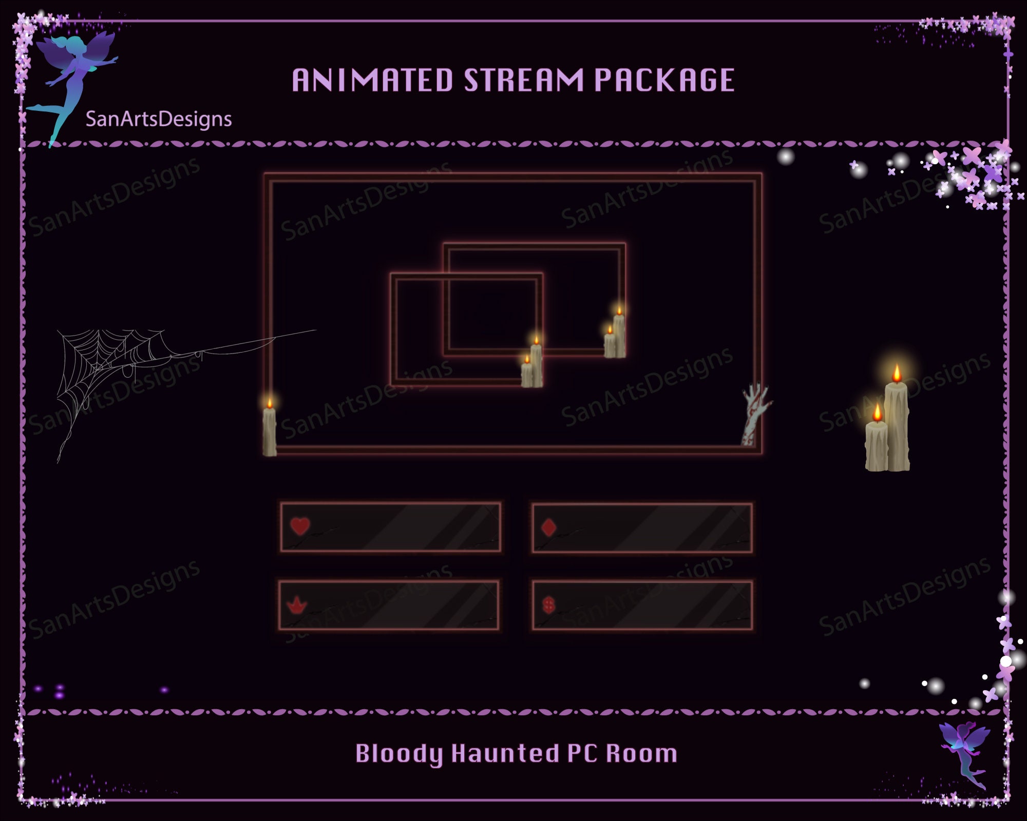 Animated Stream Overlay Package Bloody Haunted PC Room, Animated Twitch ...