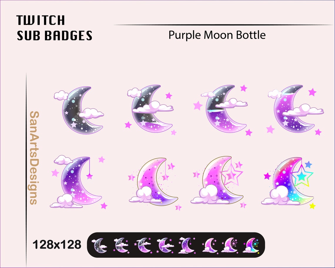Purple Moon Bottle Twitch Sub Badges Purple Moon Stream Sub - Etsy
