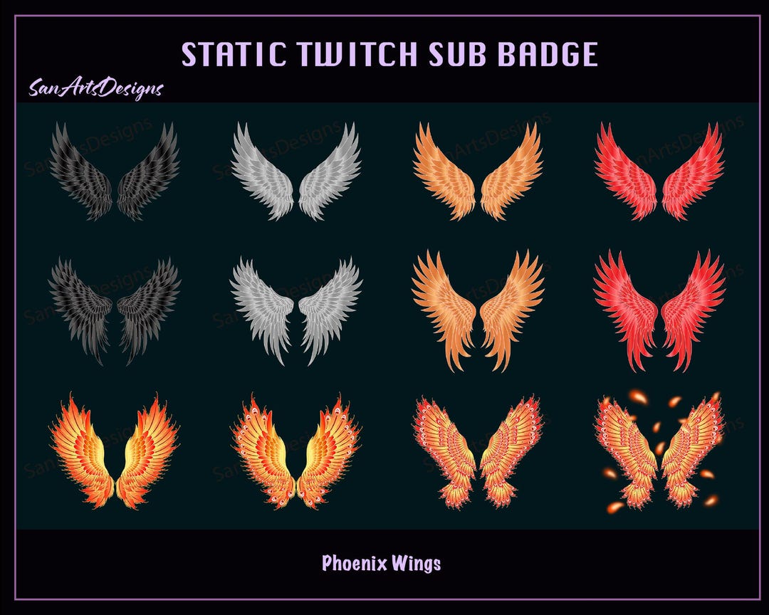 Phoenix Wings Twitch Sub Badges, Phoenix Wings Twitch Sub Bit Badge ...