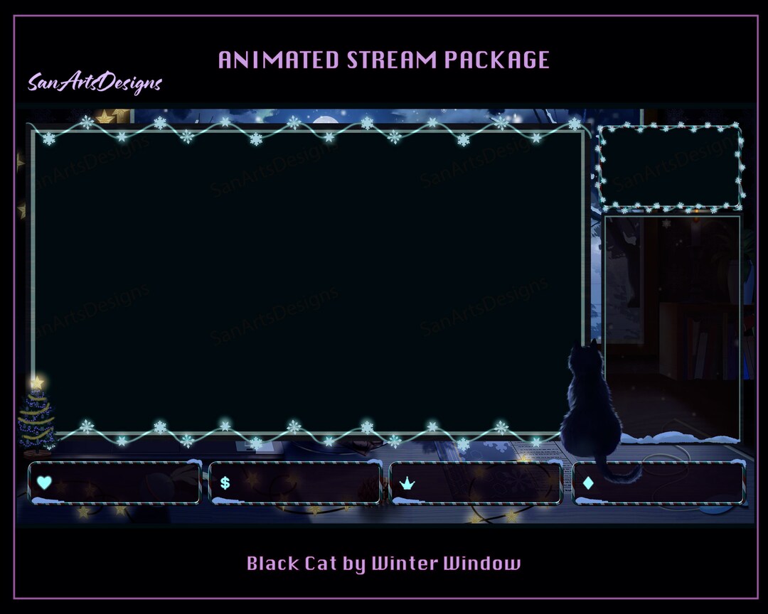 Animated Stream Overlay Layout Set Black Cat by the WINTER Window ...
