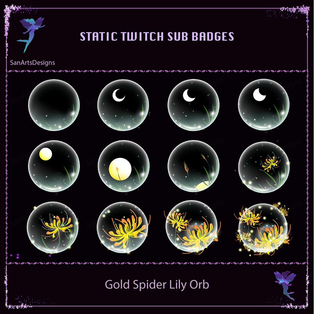 Gold Spider Lilies Twitch Sub Badges, Yellow Spider Lily Twitch Sub ...