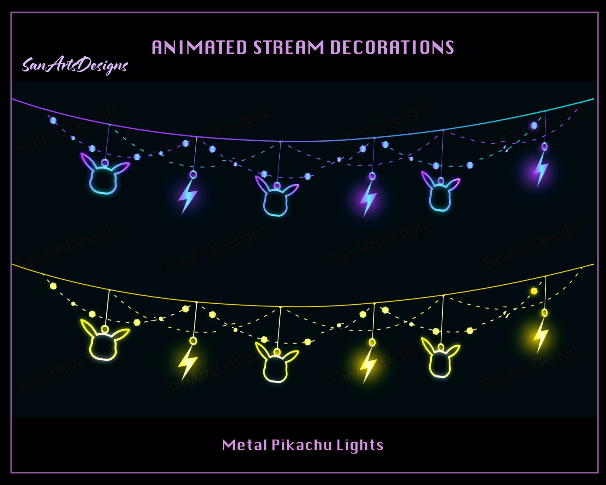 Cute Metal Pikachu Light Chains Animated Stream Decorations, Pokemon ...