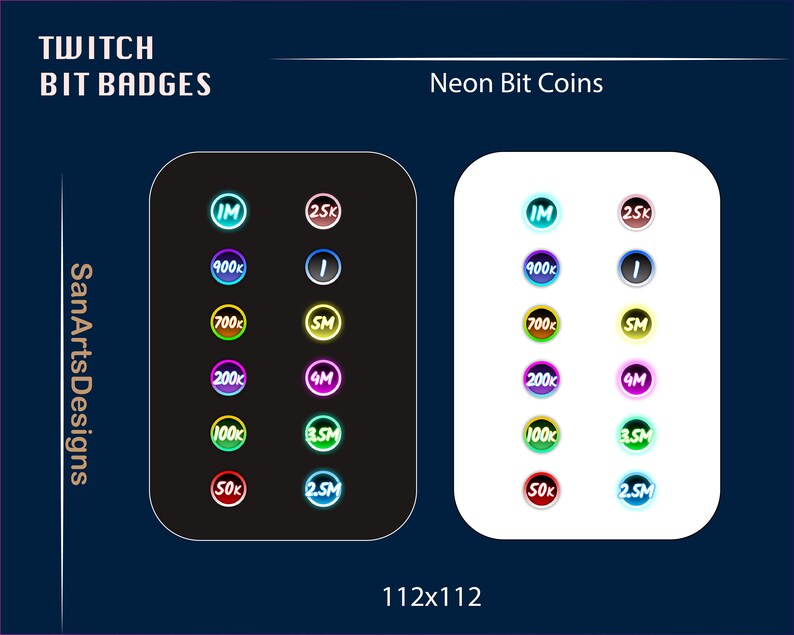 Neon Bit Coins Twitch Bit Badges, Neon Numbered Coin Twitch Channel ...