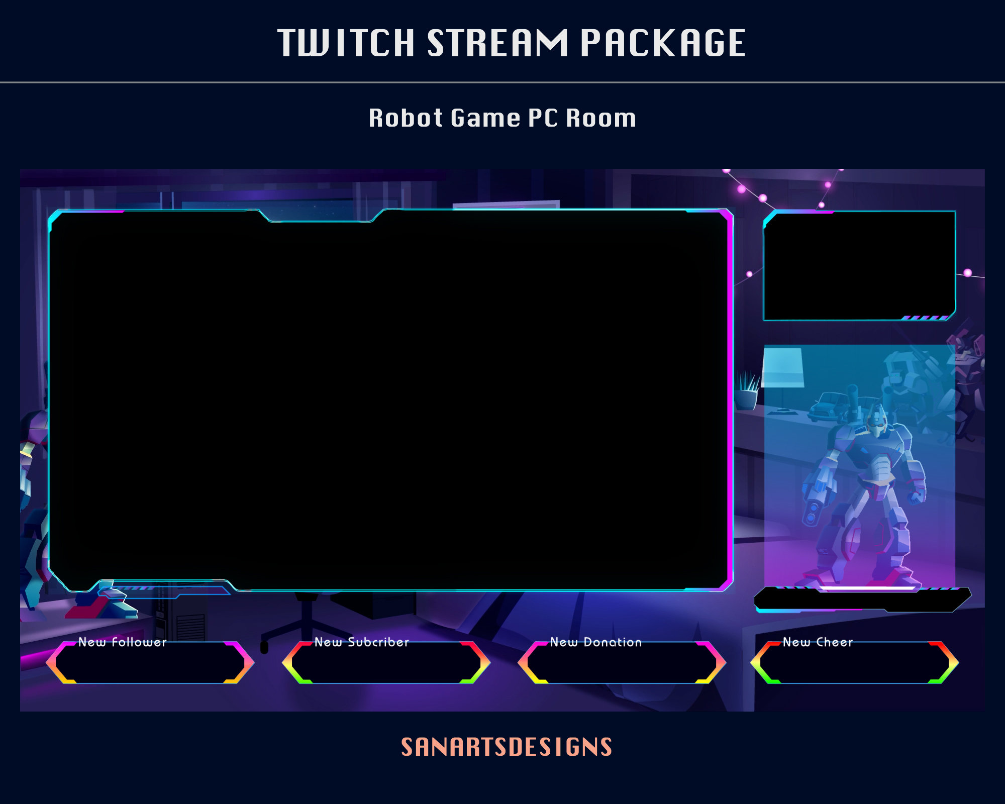 Animated Stream Package Robot Game Room, Animated Twitch Overlay ...