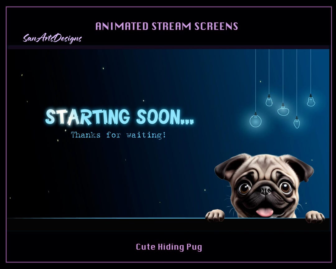 Animated Stream Overlays Blue Cute Hiding Pug, Animated Twitch Overlays ...