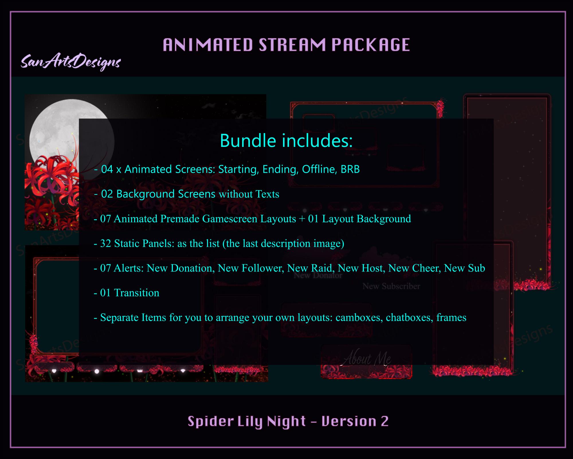 Animated Stream Package Spider Lily Garden, Animated Twitch Overlays ...