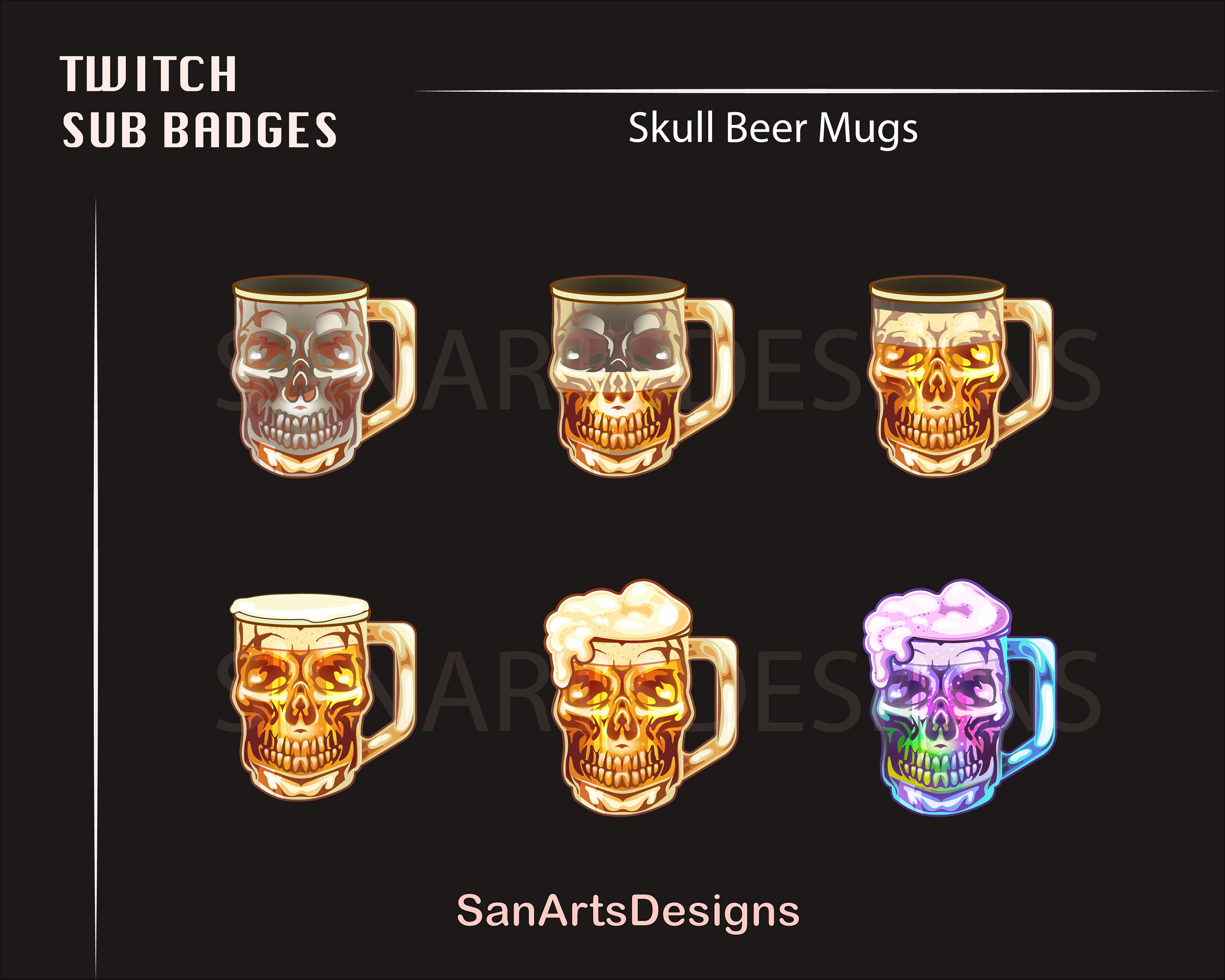 Skull Beer Mug Twitch Sub Badges kawaii Sub Bit Badges - Etsy UK