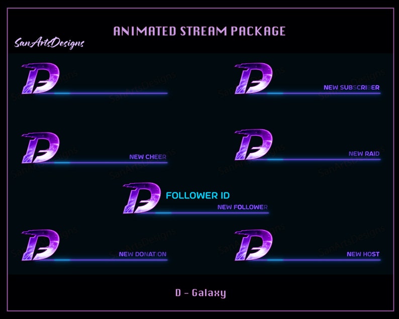 Animated D Galaxy Stream Bundle, Named Galaxy Twitch Overlays, D Galaxy ...