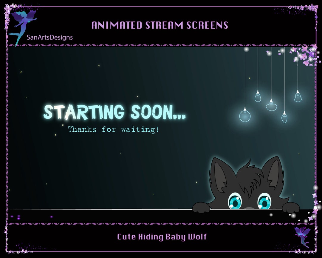Animated Stream Overlay Blue Cute Hiding Wolf, Animated Twitch Screen ...
