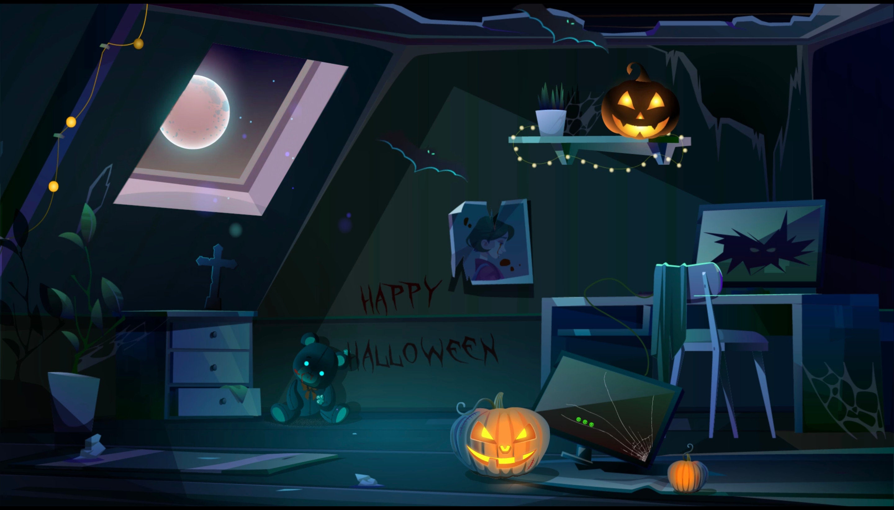 Animated Scenes Halloween Horror PC Room Animated Twitch - Etsy