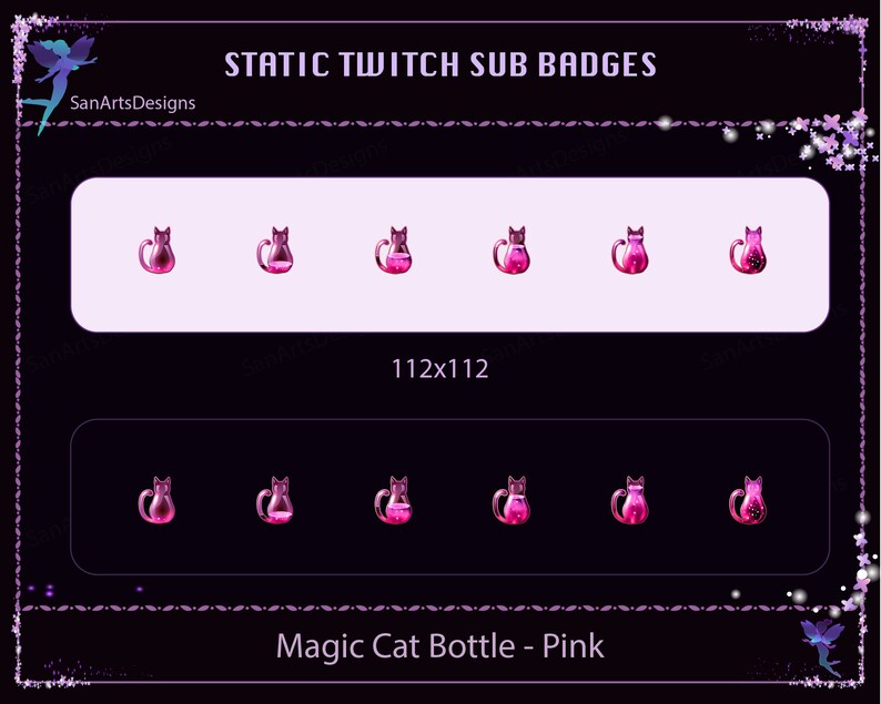 Pink Magic Cat Bottle Twitch Sub Badges Pink Glass Cat Twitch - Etsy