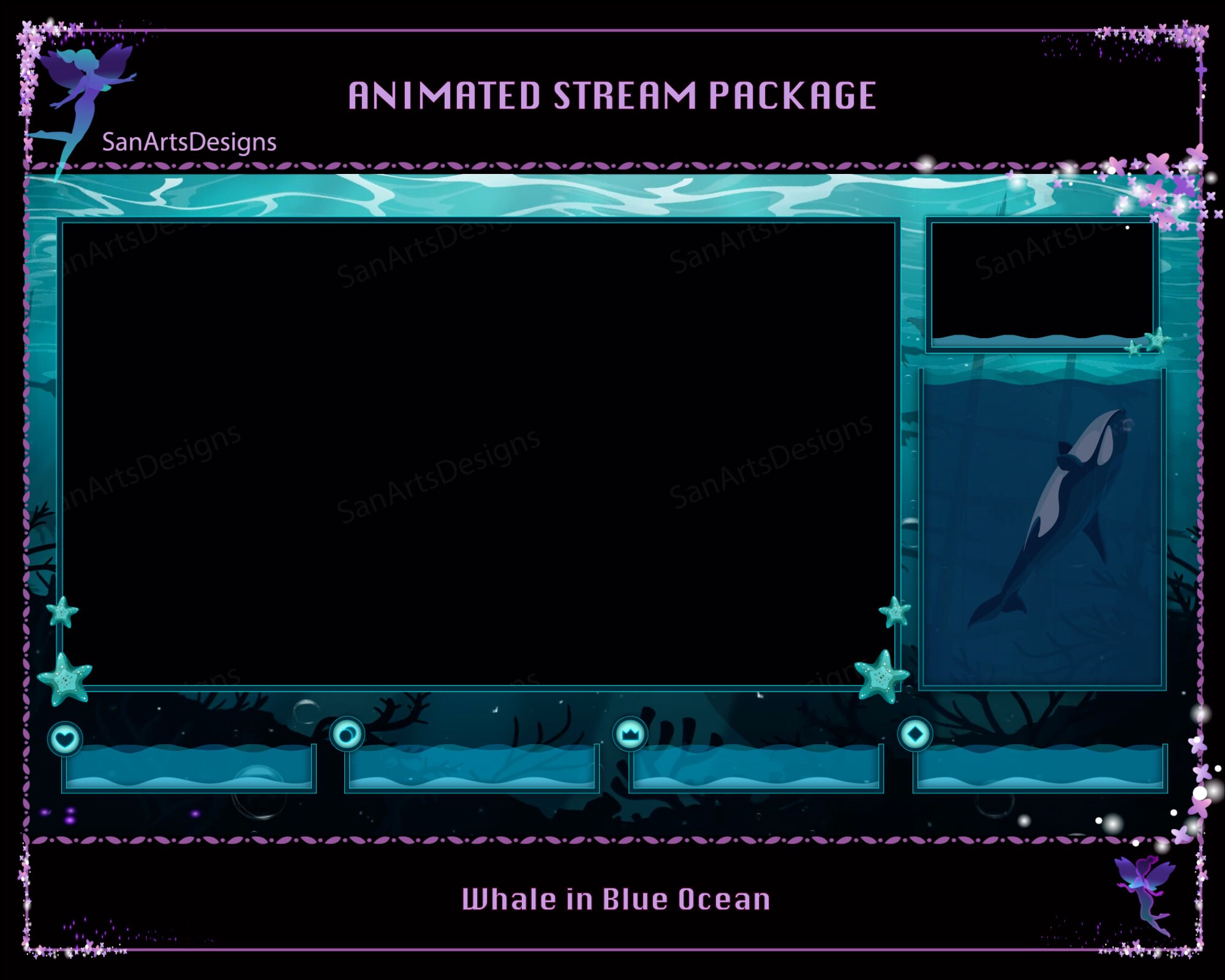 Animated Stream Package Whale in Blue Ocean, Animated Twitch Overlay ...