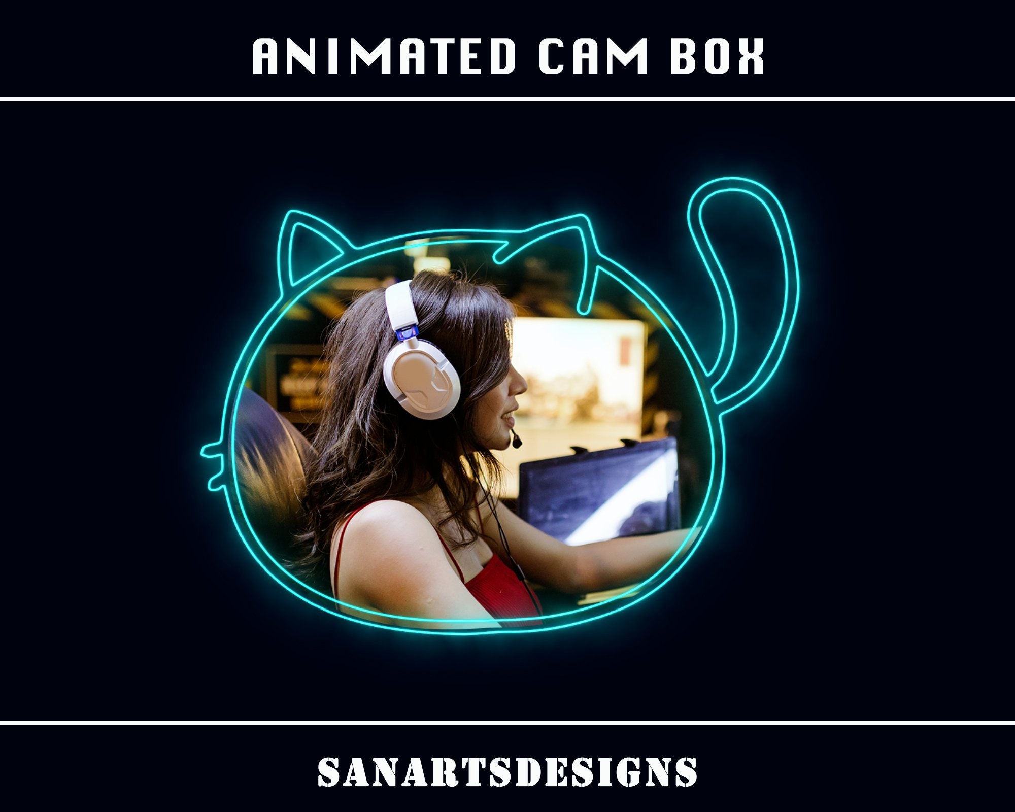 Animated Twitch Camera Frames Neon Cat, Neon Cat Shape Animated Twitch ...