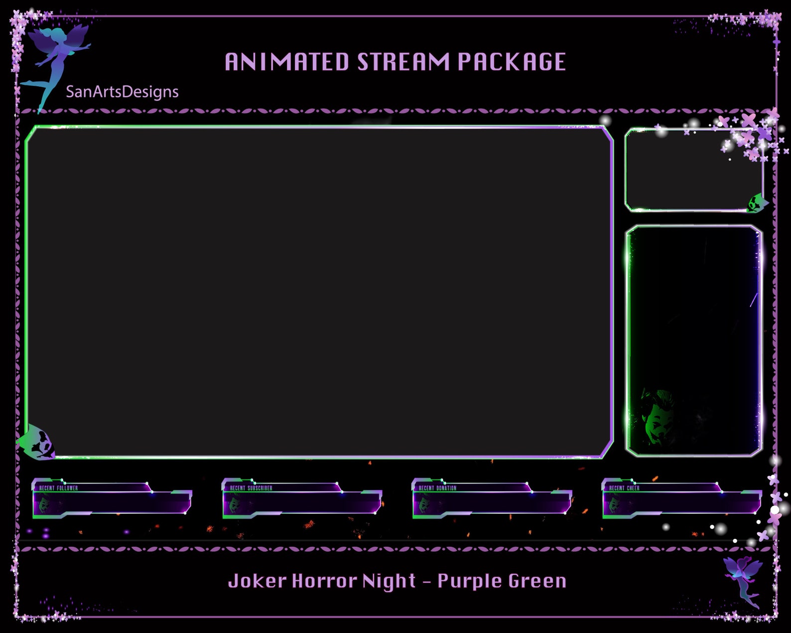 Neon Joker Animated Stream Overlay Package, Neon Joker Animated Twitch ...