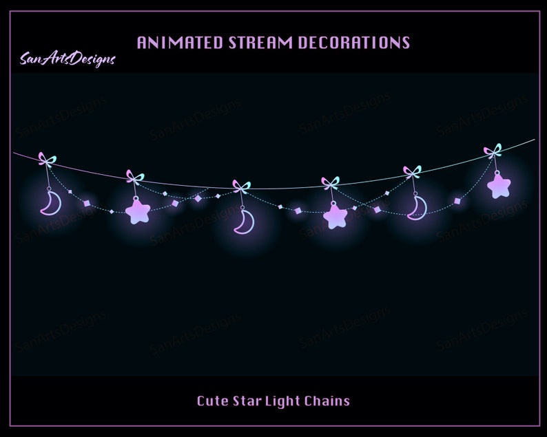 Cute Moon Star Light Chains Animated Stream Decorations, Celestial ...
