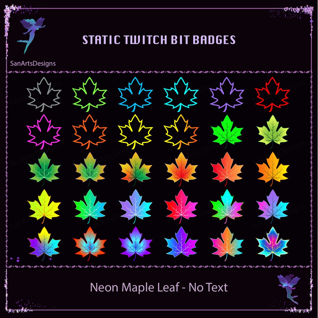 Neon Maple Leaves Twitch Sub Bit Badges, Neon Colorful Maple Leaf Sub ...
