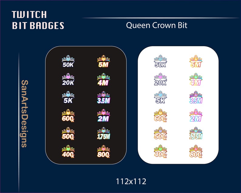 Queen Crown Twitch Bit Badges, Diamond Queen Crown Twitch Channel Point ...