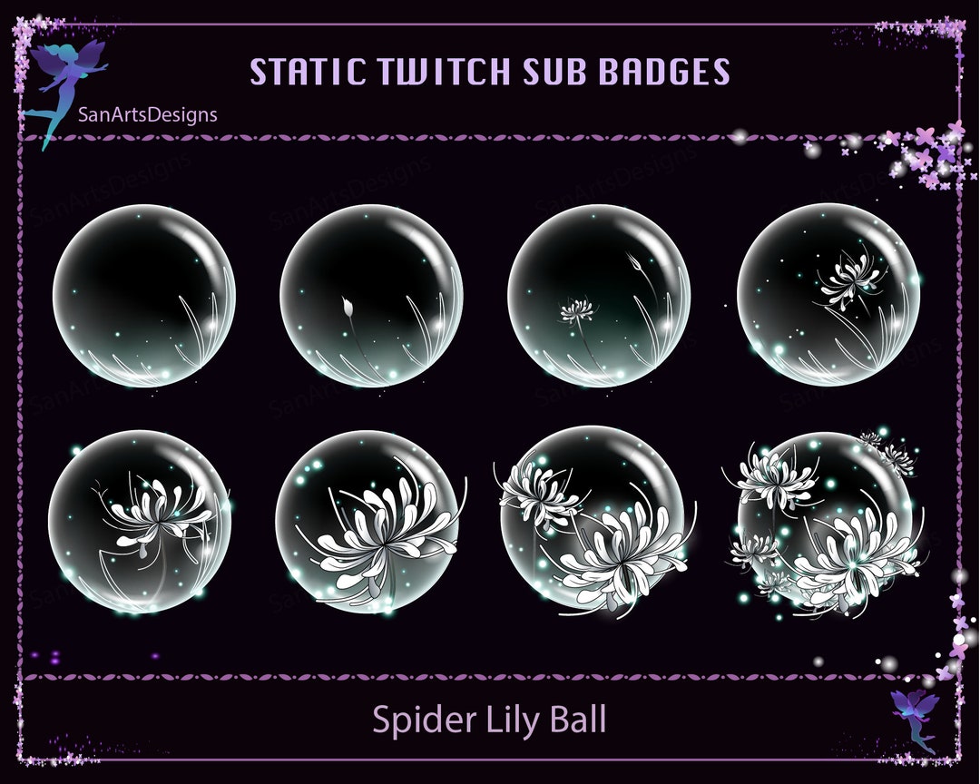 Black and White Spider Lily Ball Twitch Sub Badges, Black and White ...