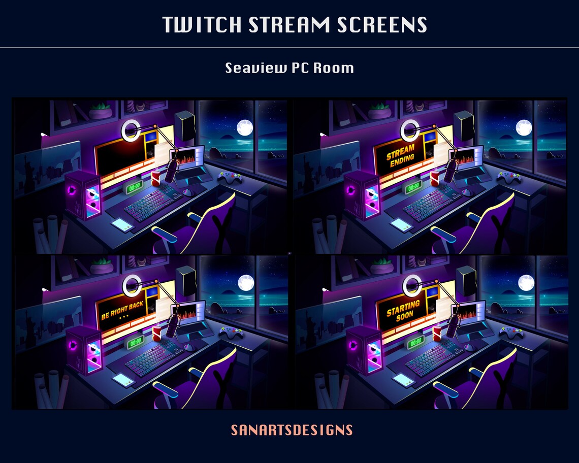 Animated Scenes Seaview PC Set-up Room, Animated Twitch Overlays Dark ...