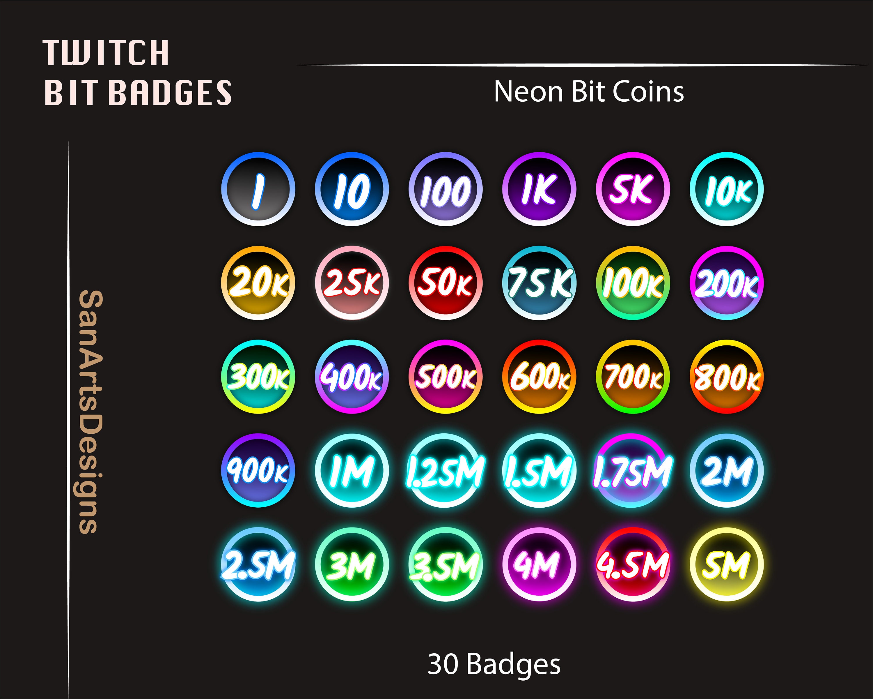 Neon Bit Coins Twitch Bit Badges, Neon Numbered Coin Twitch Channel ...