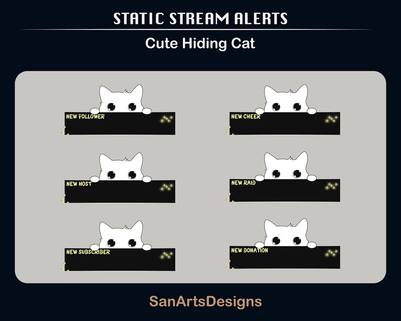 Static Stream Package Cute Hiding Cat, Animated Twitch Overlays Cute ...
