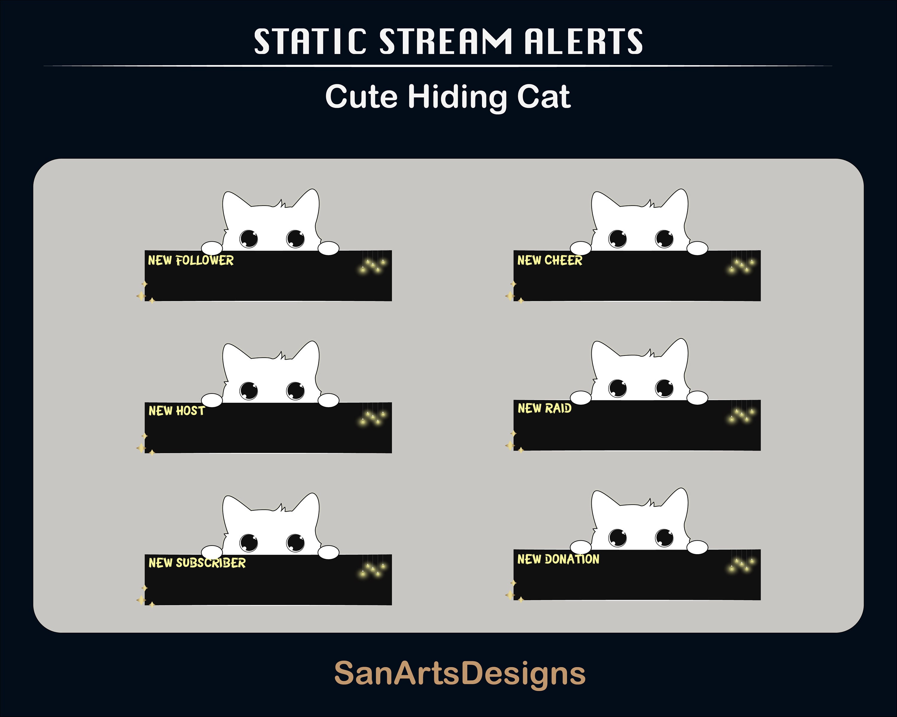 Static Stream Package Cute Hiding Cat, Animated Twitch Overlays Cute ...