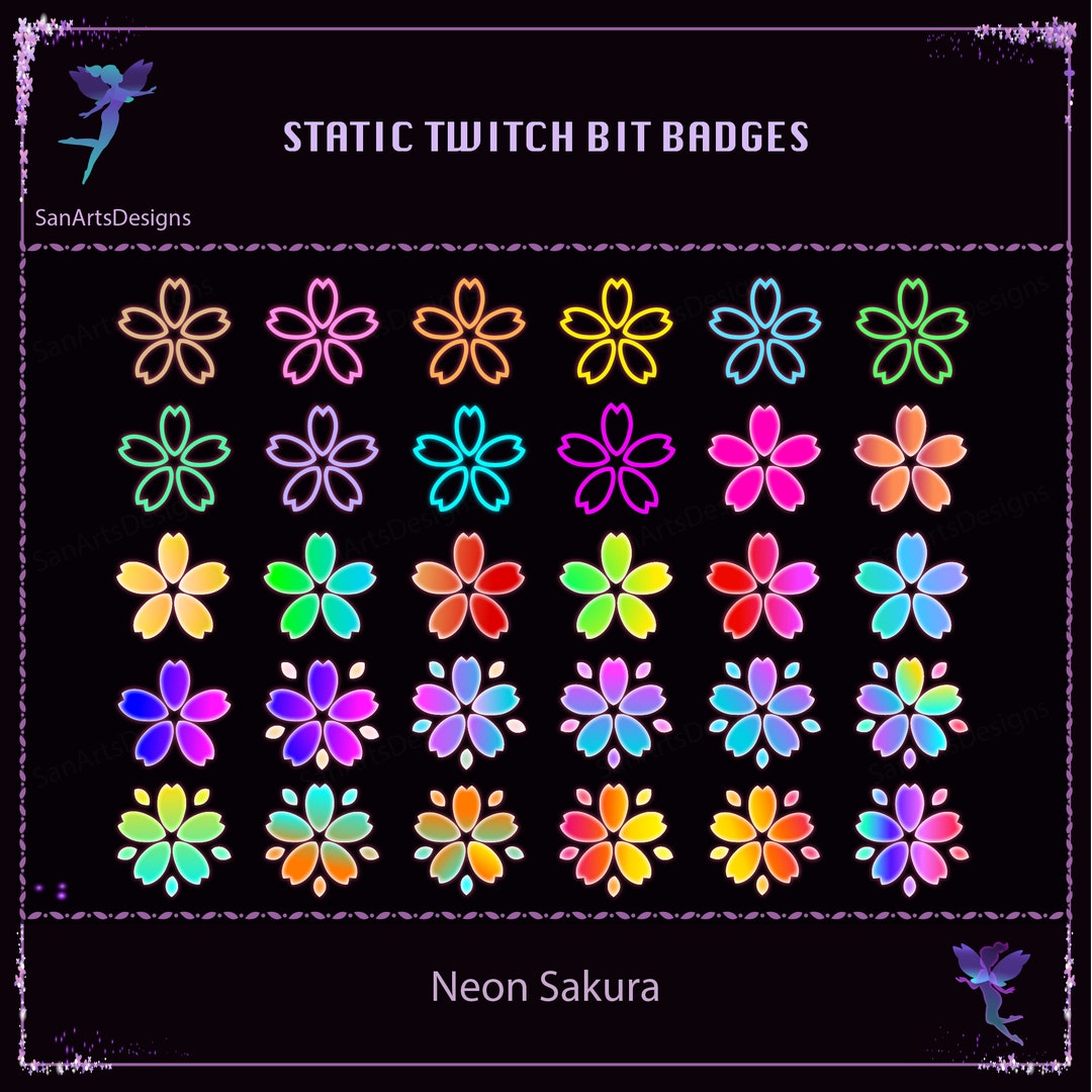 Neon Sakura Twitch Bit Badges, Neon Sakura Twitch Sub Badges, Cherry ...