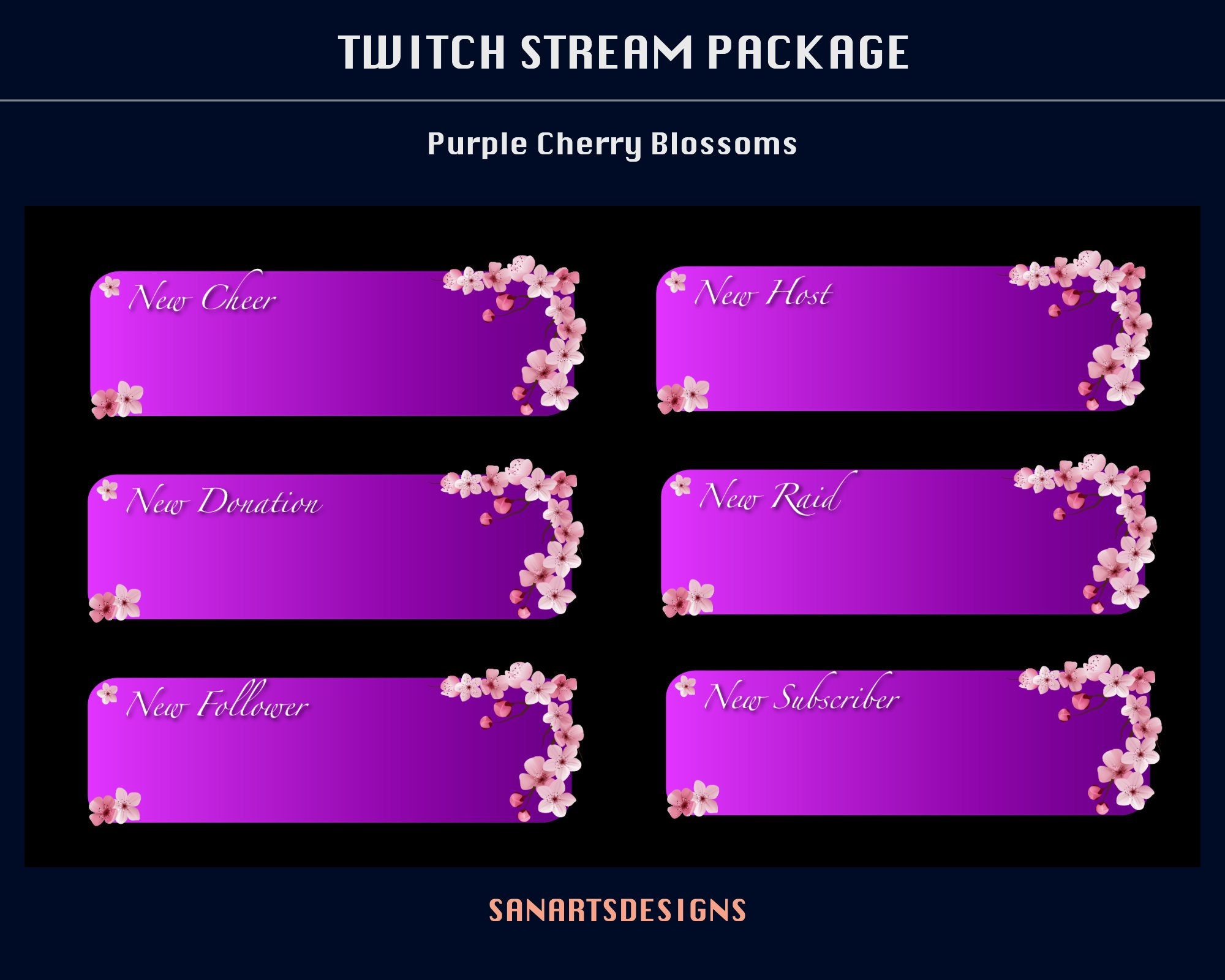 Animated Stream Package Purple Cherry Blossom Animated Twitch - Etsy