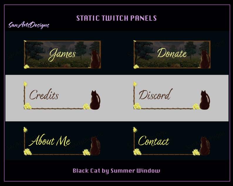 Summer Flowers Twitch Panels, Summer Black Cat Twitch Panels, Summer ...