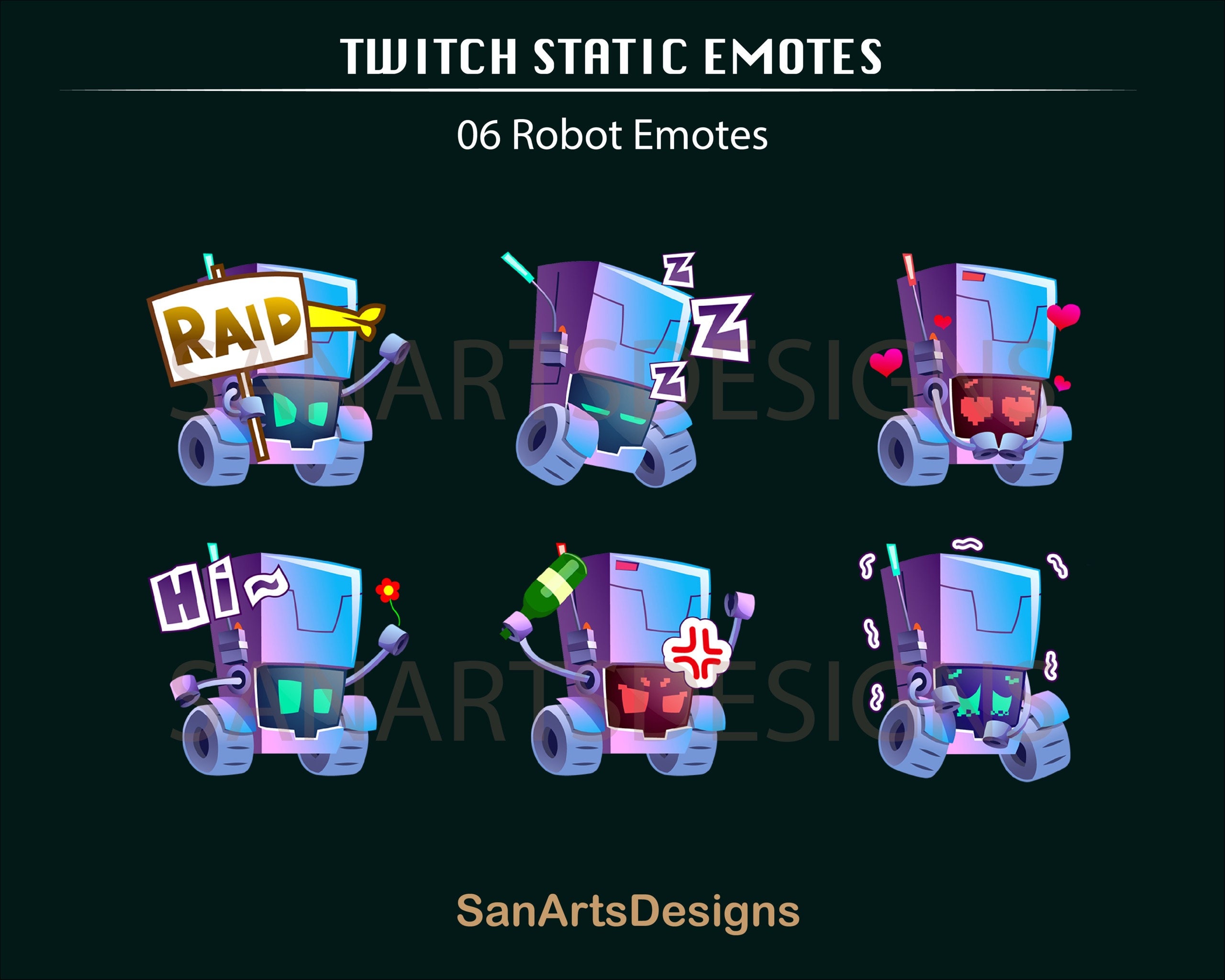 Cute Robot Twitch Emotes / Static Game Robot Twitch Emotes for ...