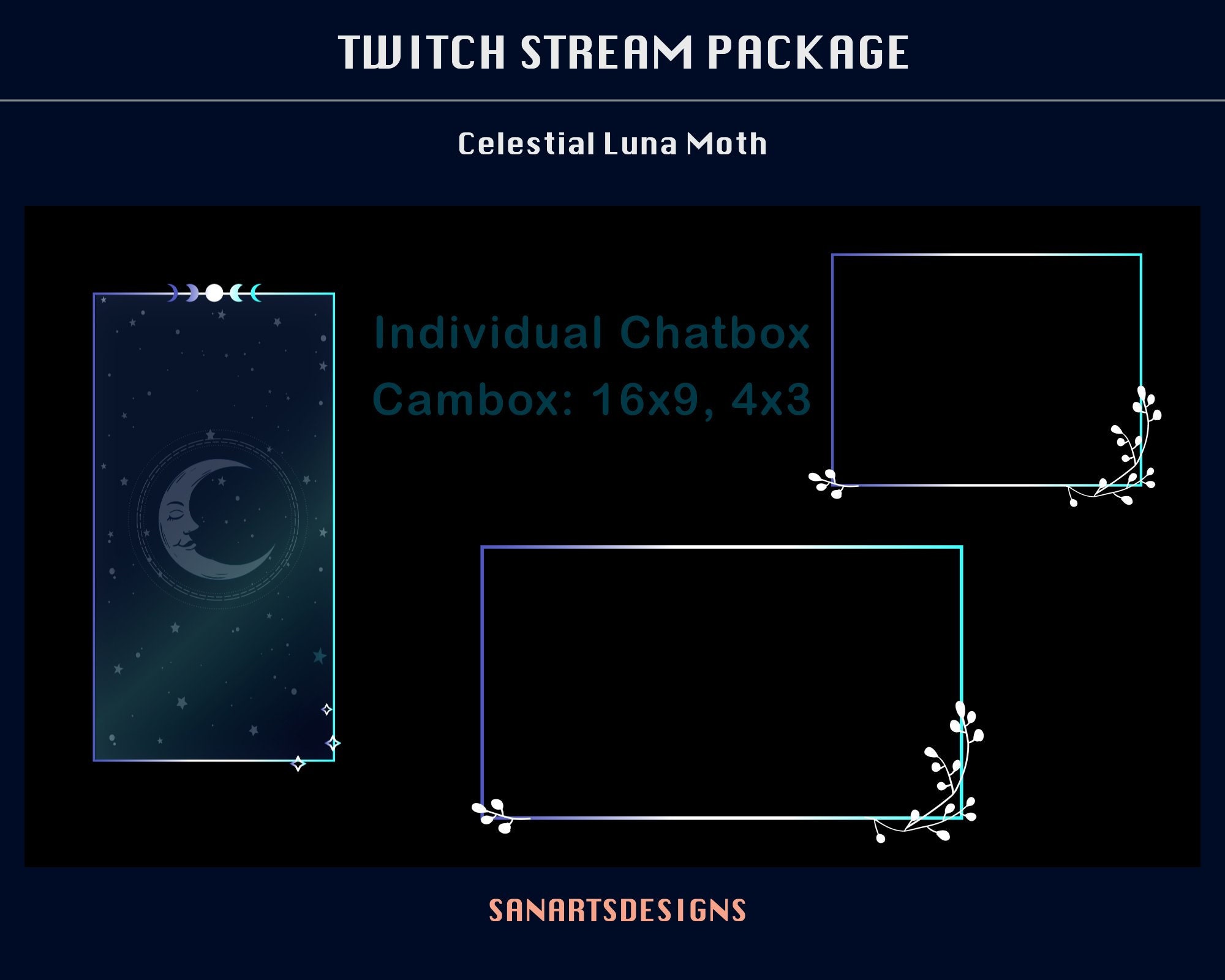 Animated Stream Package Celestial Luna Moth, Animated Twitch Overlay ...