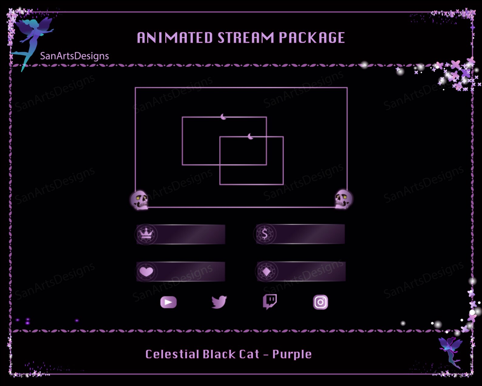Animated Twitch Stream Overlays Package Celestial Witchy Black - Etsy