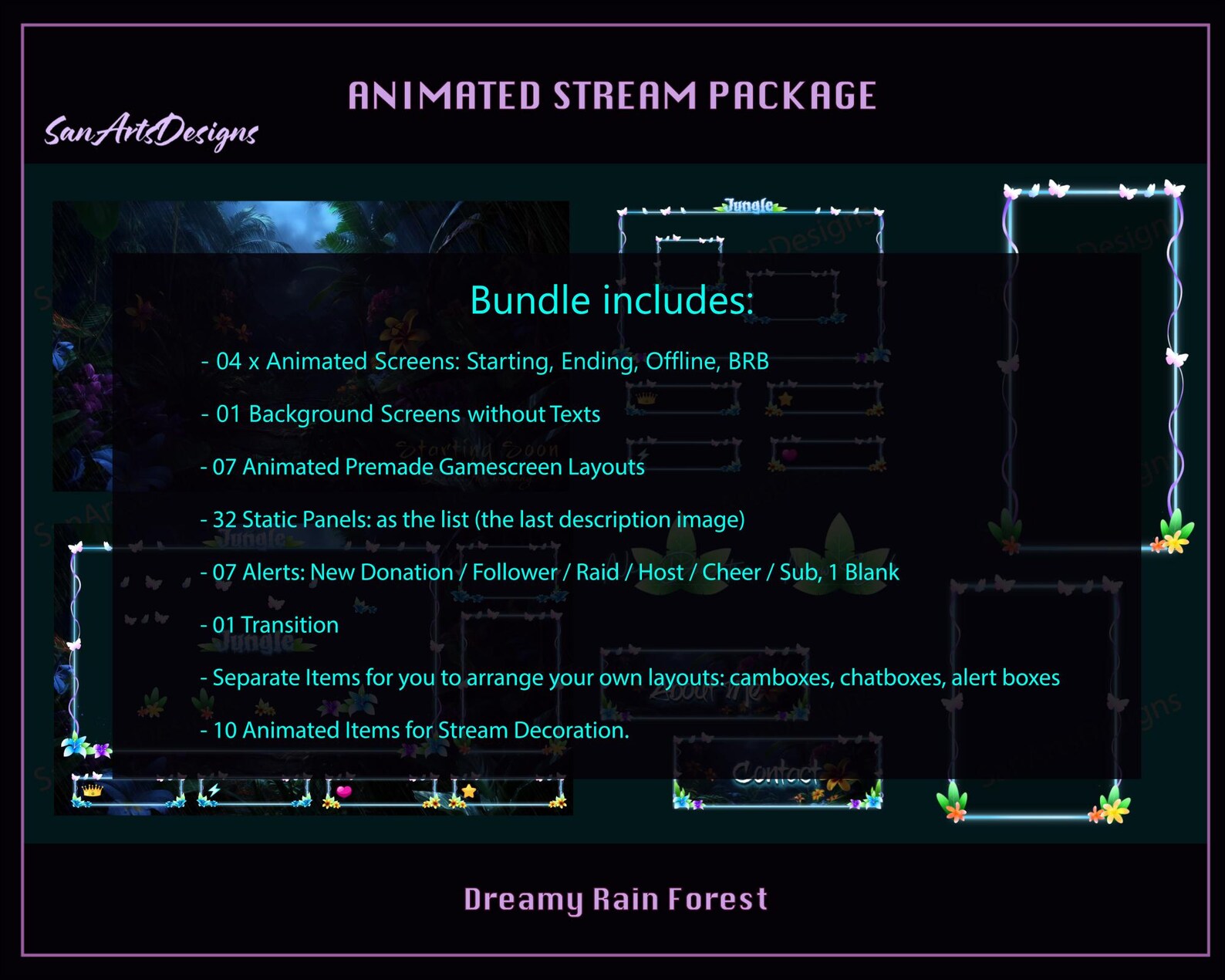 Rainy Rain Forest Animated Stream Bundle, Rain Forest Animated Twitch ...