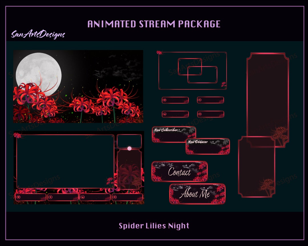 Animated Stream Package Spider Lily Garden, Animated Twitch Overlays ...