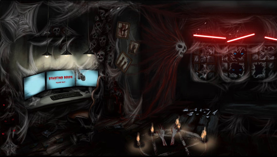 Animated Scenes Bloody Haunted PC Room | Animated Twitch Overlays ...