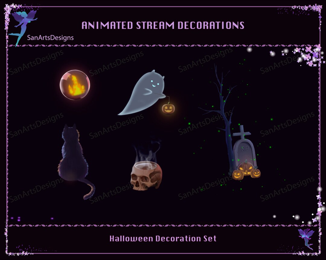 Halloween Animated Stream Decorations, Halloween Black Cat Ghost ...