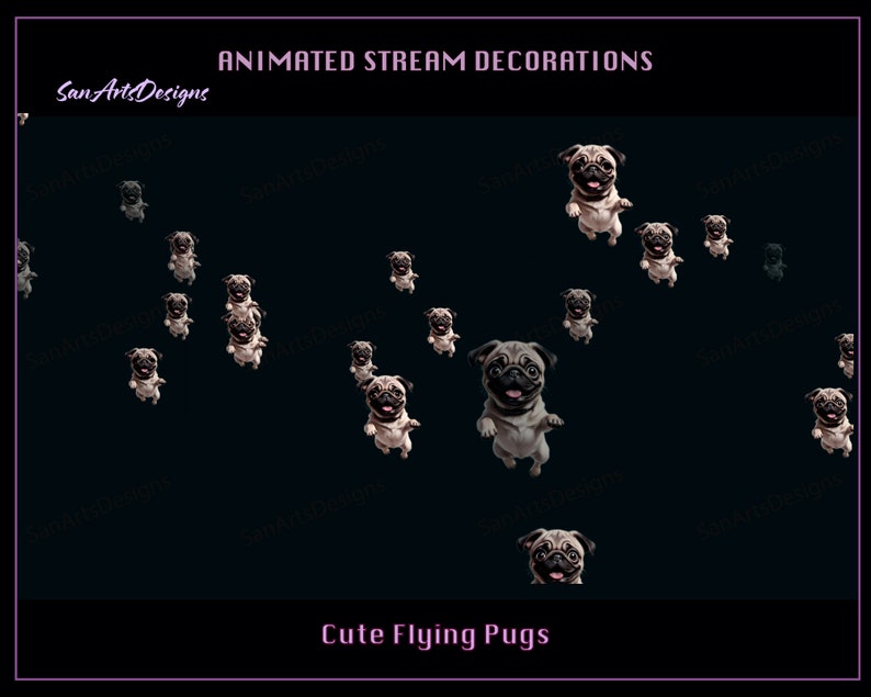 Cute Flying Pugs Animated Stream Decoration, Birthdays Flying Pugs ...