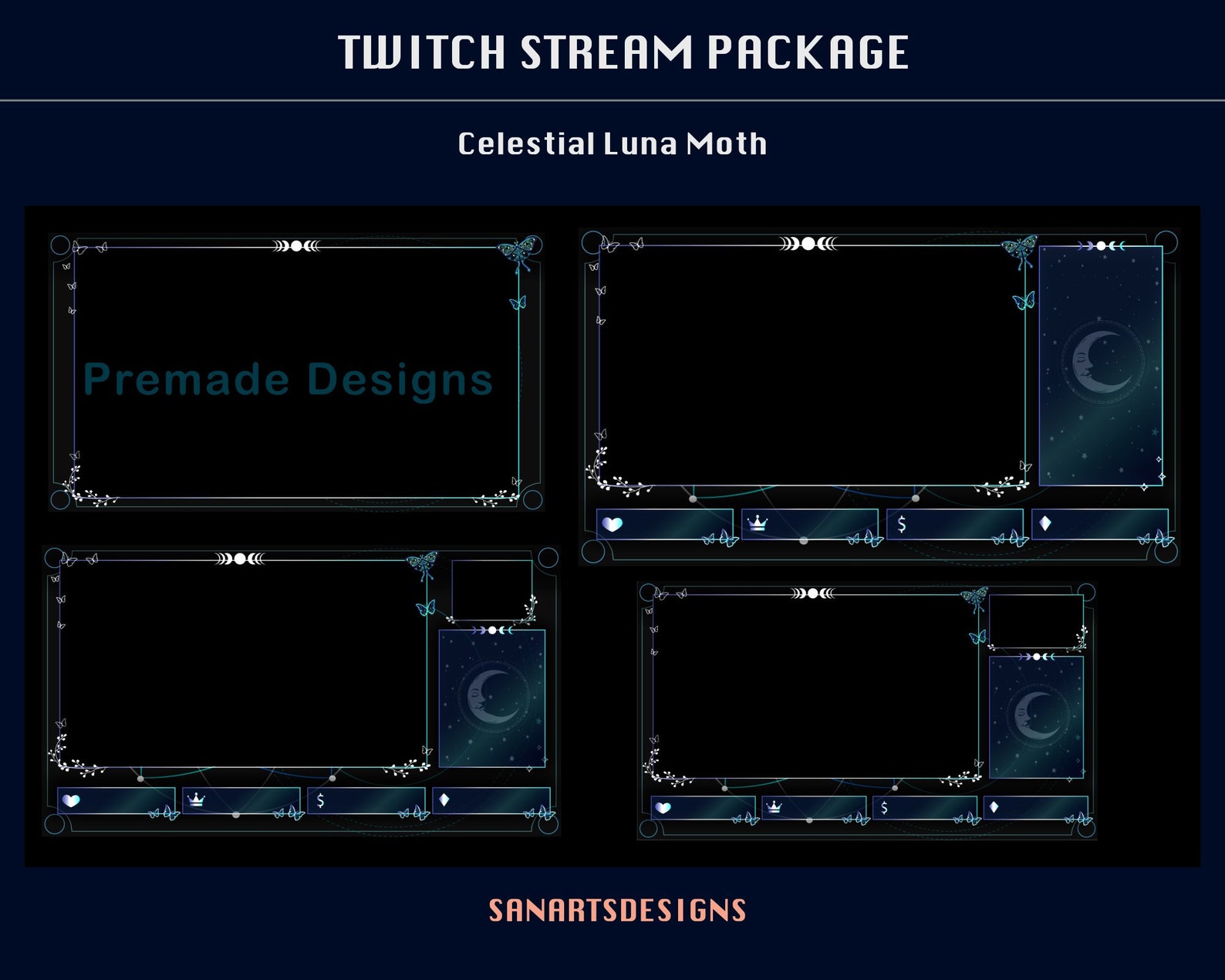 Animated Stream Package Celestial Luna Moth, Animated Twitch Overlay ...