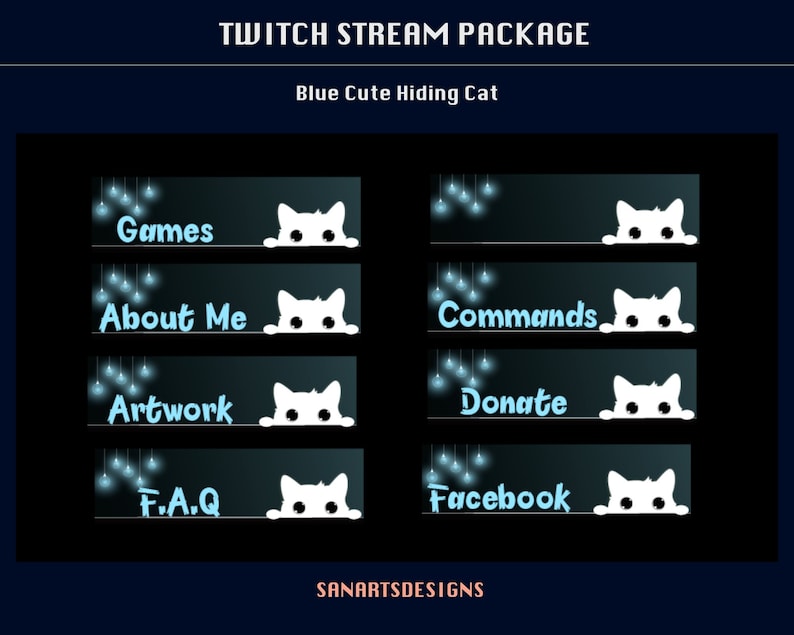 Animated Stream Package Blue Cute Hiding Cat Animated Twitch - Etsy