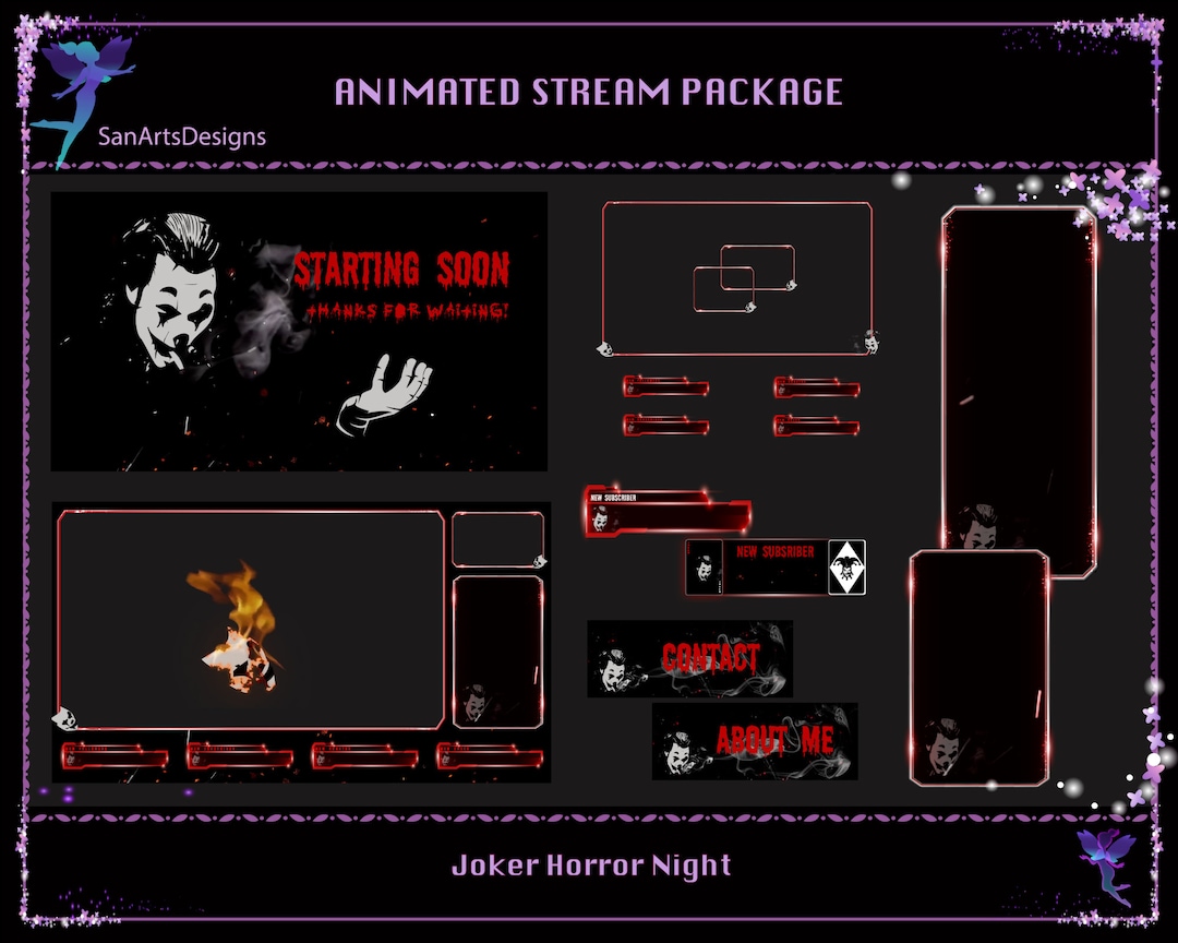 Animated Stream Overlay Package Joker Scary Night, Horror Joker ...