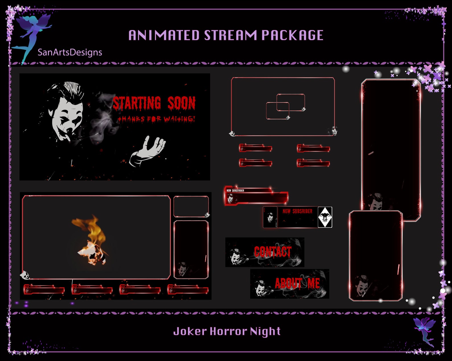 Animated Stream Overlay Package Joker Scary Night, Horror Joker ...