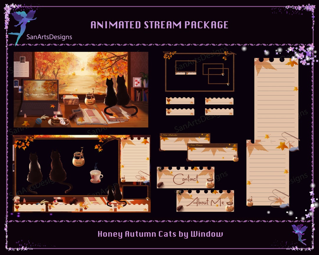 Animated Stream Overlay Package Honey Black Cat by Autumn Window, Honey ...