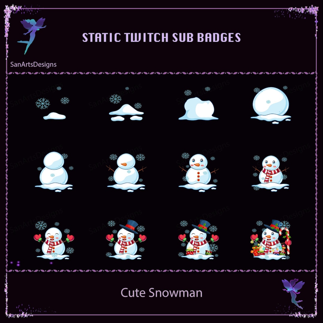 Cute Snowman Twitch Sub Badges, Cute Snowman Twitch Bit Badges ...