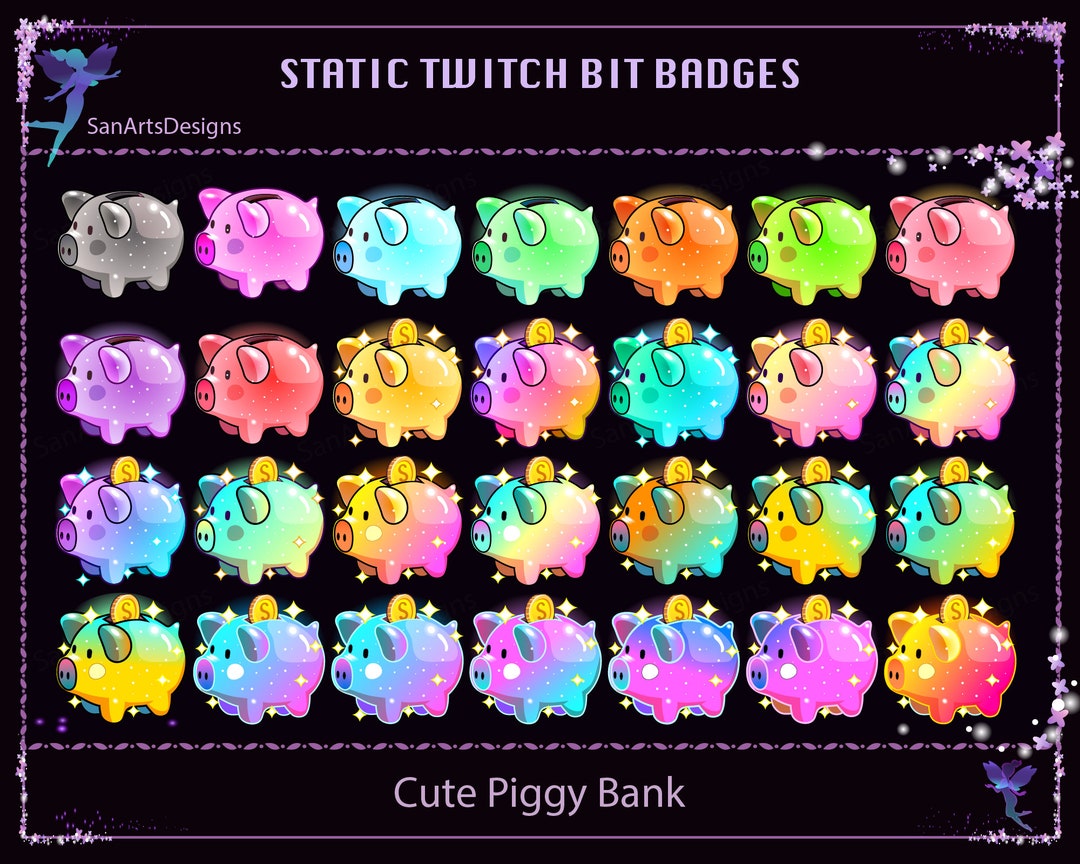 Piggy Bank Twitch Sub Bit Badges, Cute Colorful Pig Twitch Bit Badges ...