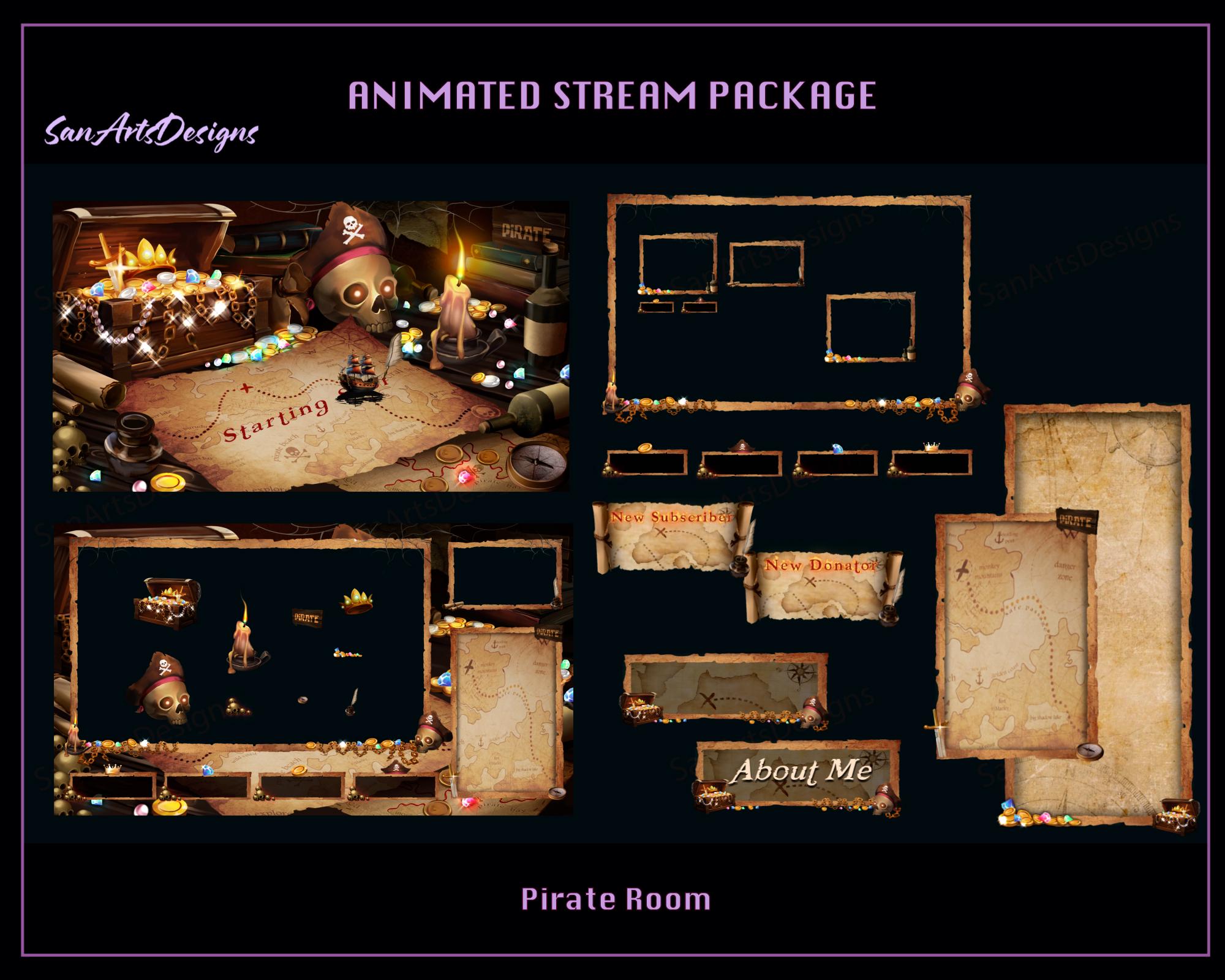Animated Stream Bundle Pirate Room, Pirate Desk Animated Twitch ...