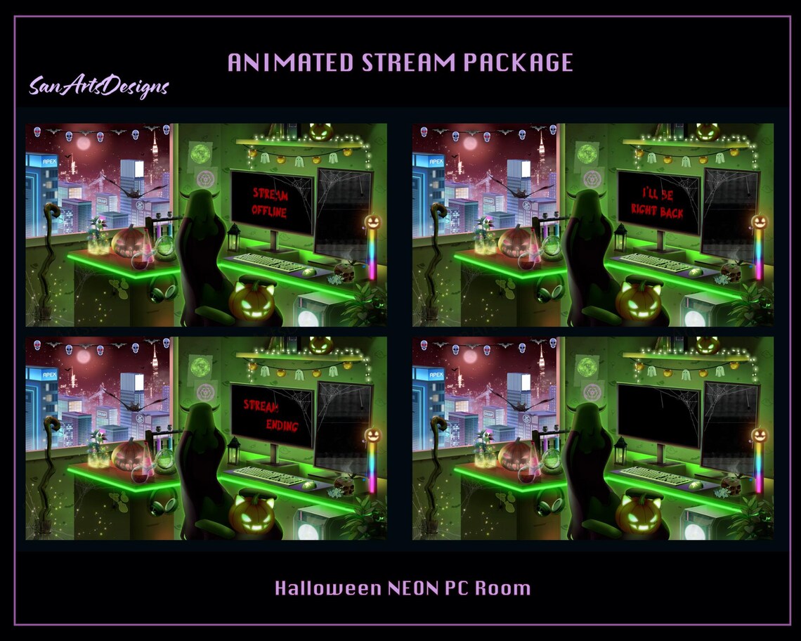 Halloween PC Room Animated Stream Bundle, Spooky PC Room Twitch Overlay ...
