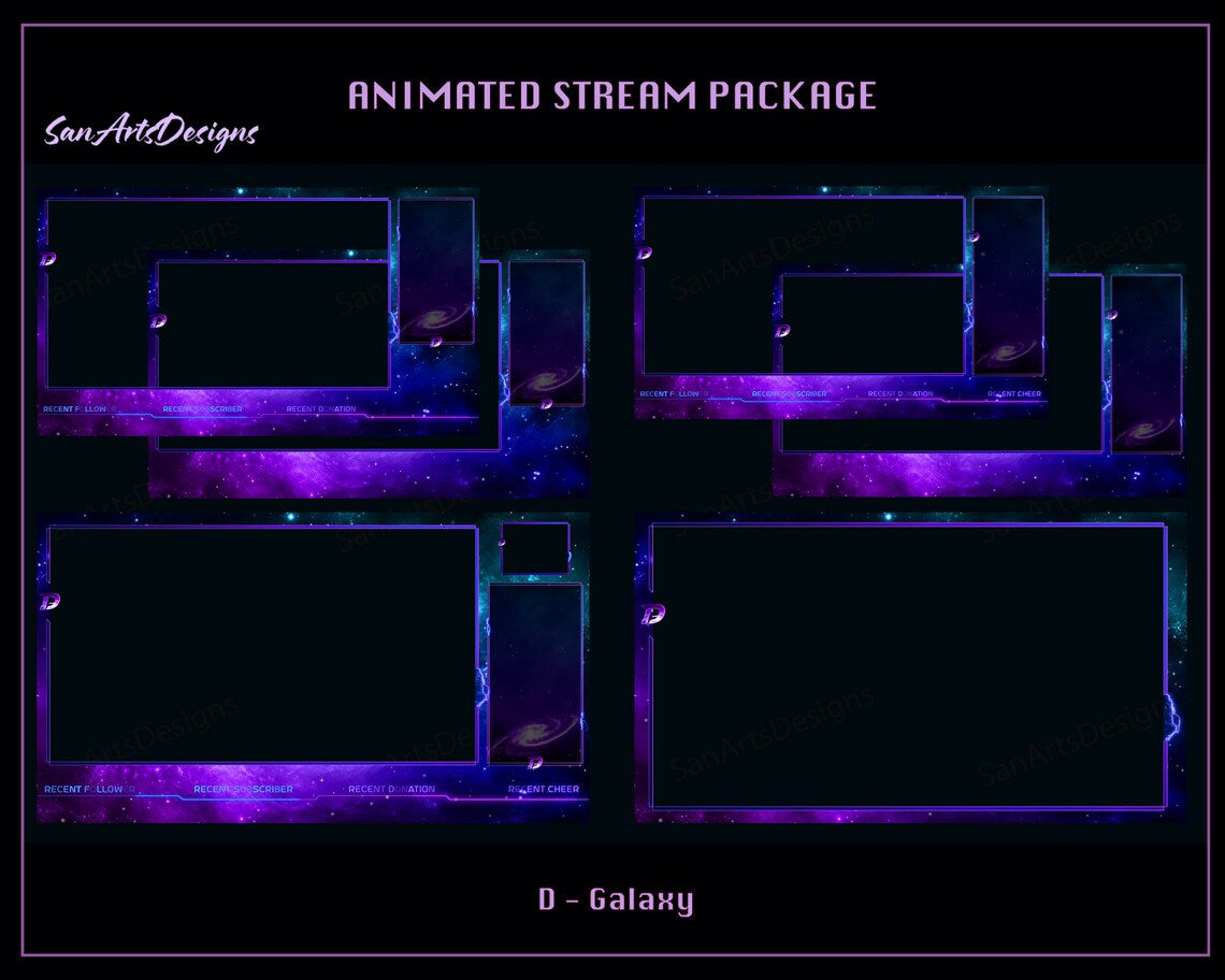 Animated D Galaxy Stream Bundle, Named Galaxy Twitch Overlays, D Galaxy ...