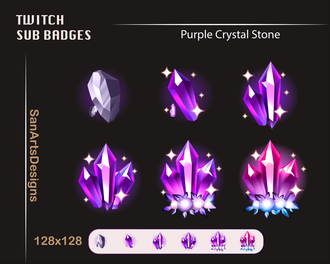 Purple Crystal Stone Twitch Sub Badges, Purple Gem Stone Twitch Sub ...