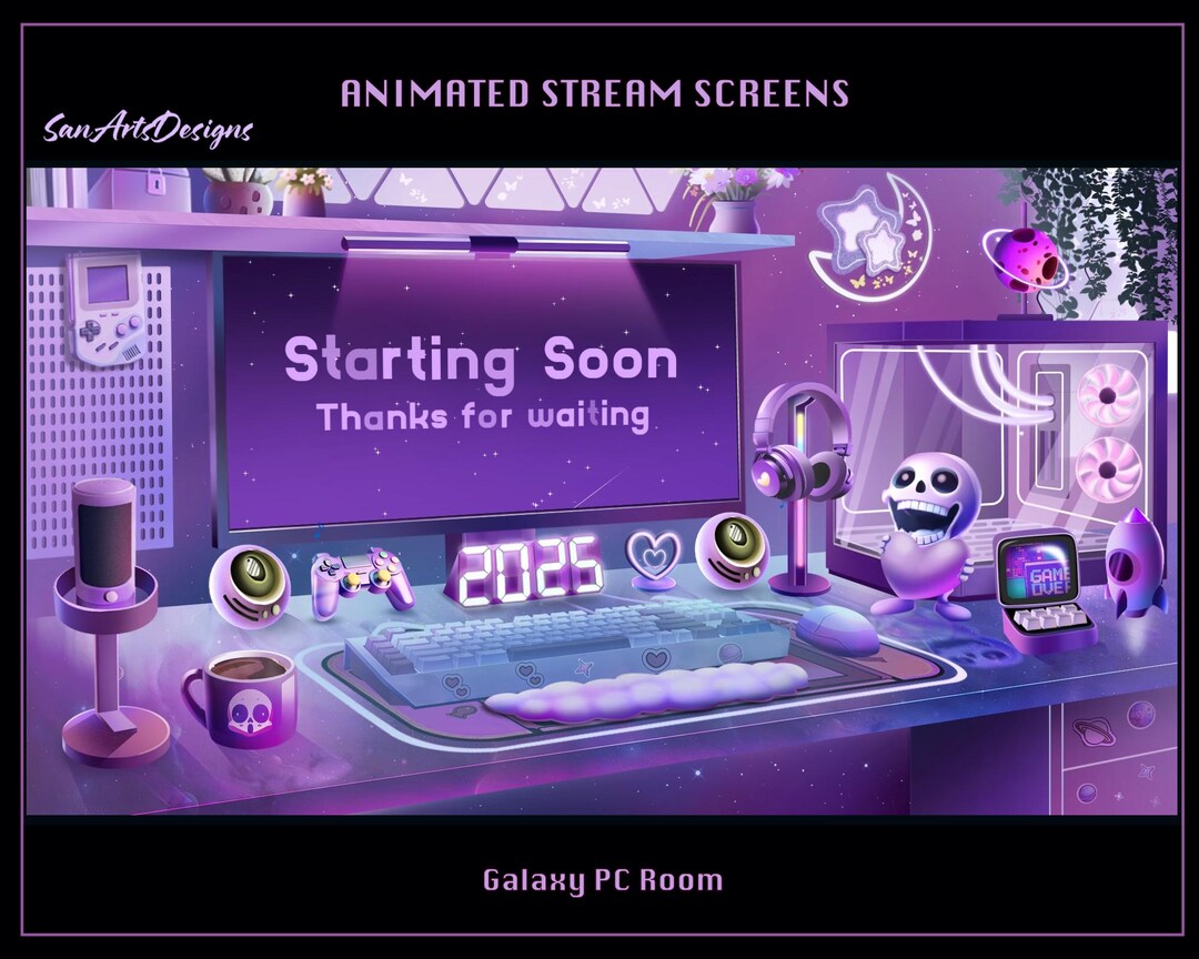 Animated Galaxy PC Room Stream Overlays, Galaxy PC Room Twitch Overlays ...