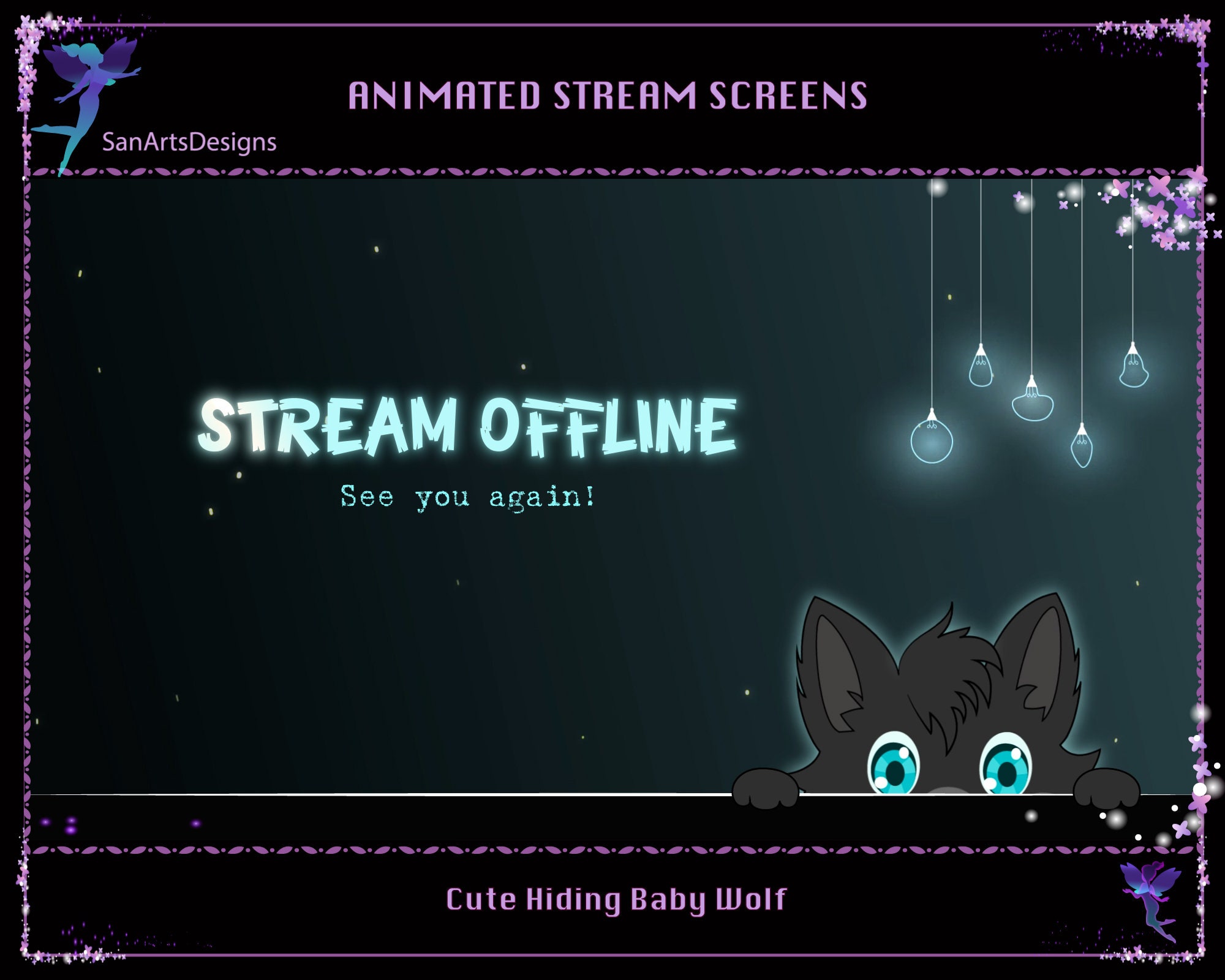 Animated Stream Overlay Blue Cute Hiding Wolf Animated Twitch - Etsy